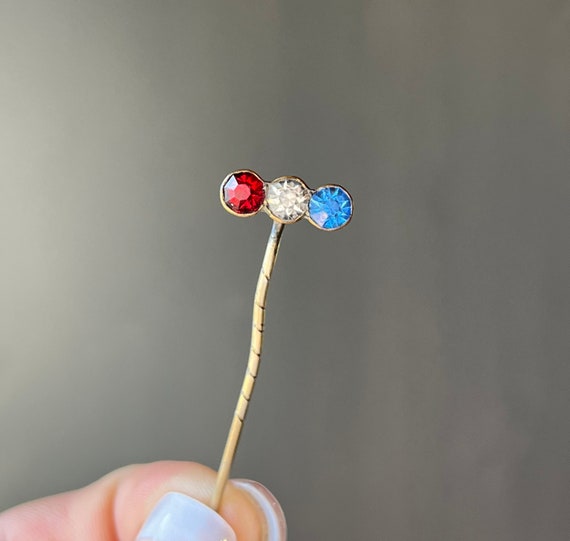 Antique Gold Filled Red White & Blue Rhinestone Stick… - Gem