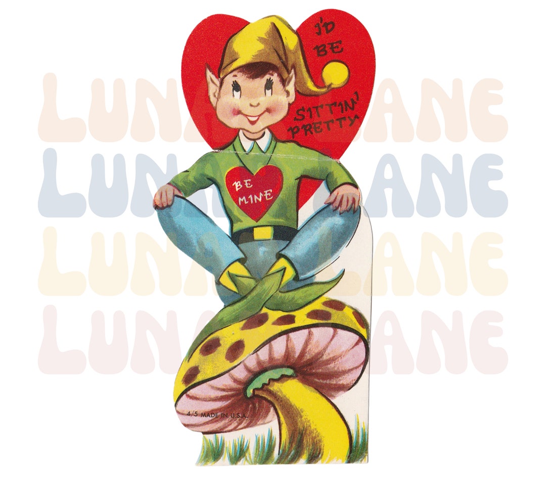 Digital Image | Vintage Valentine | Elf on a Toadstool - Etsy