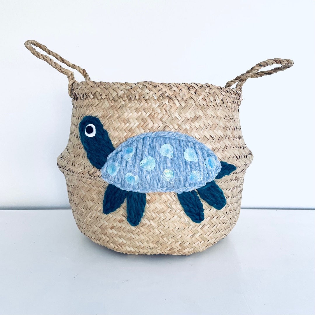Blue Sea Turtle Belly Basket for Kids Toy Storage Nursery or Bedroom by ...