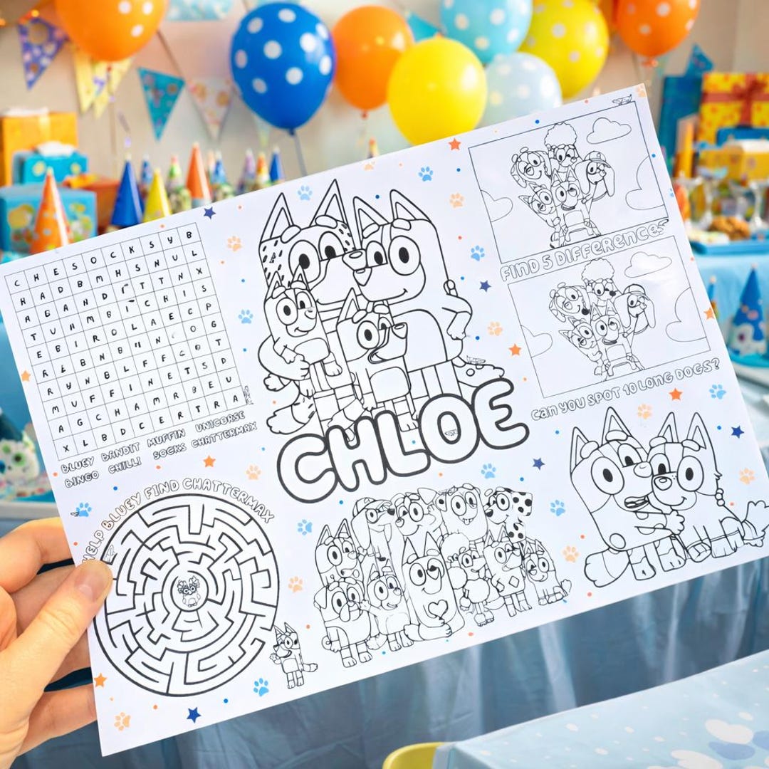 Personalised Bluey Activity Sheet – Printed Kids Colouring & Puzzle ...
