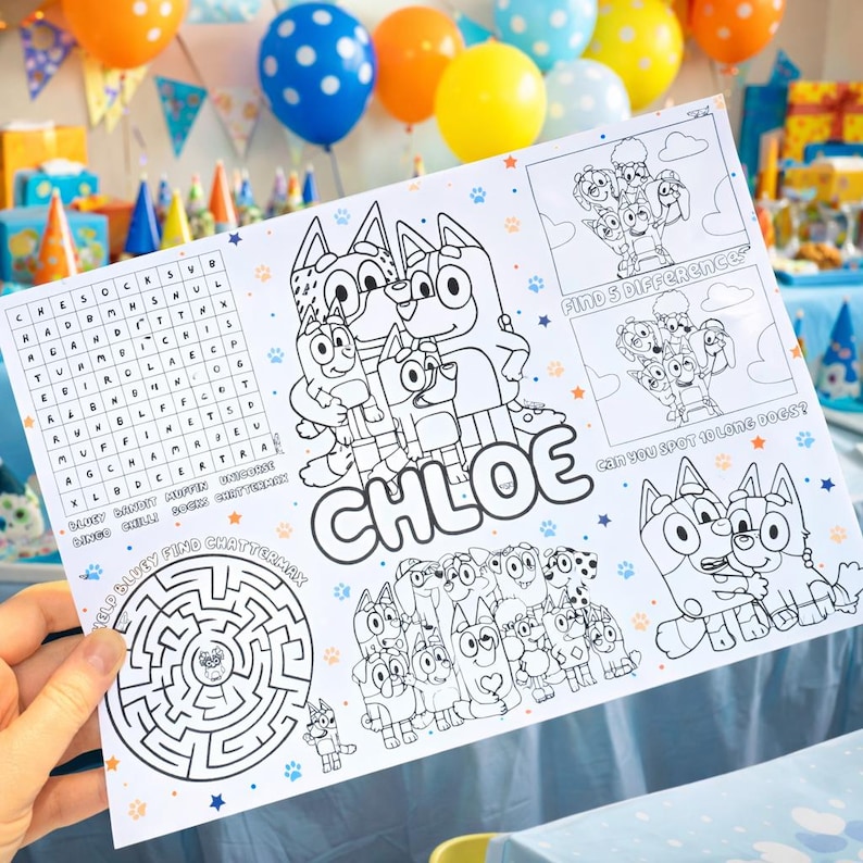 Personalised Bluey Activity Sheet – Printed Kids Colouring & Puzzle ...