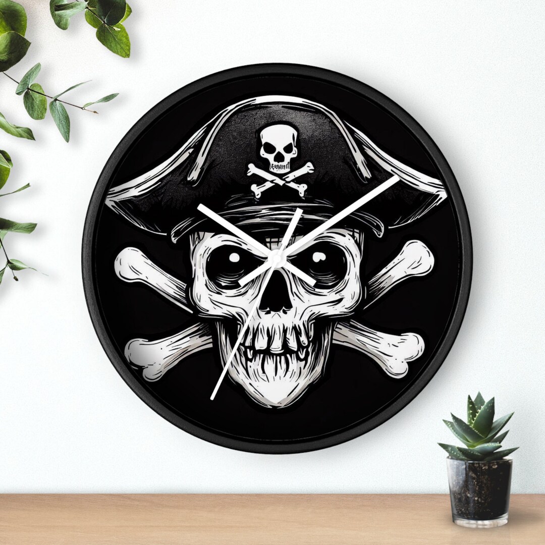 Halloween Clock-skull Clock-skull Wall Clock-pirate - Etsy