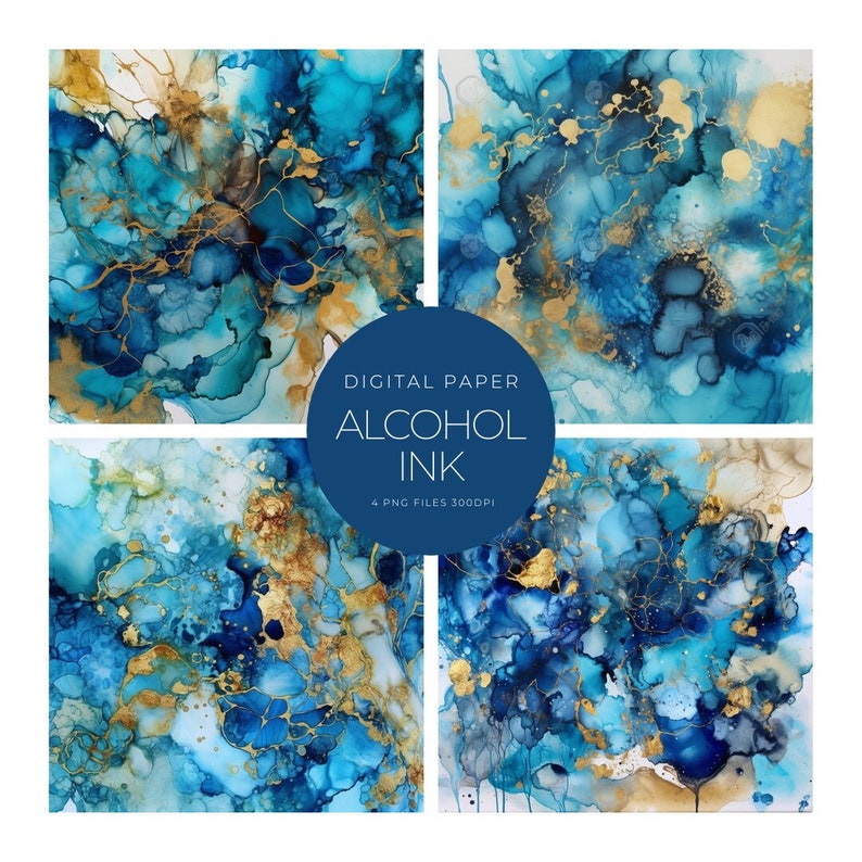 Alcohol Ink Png Clipart, Blue and Gold, Clipart Digital Paper Gold ...