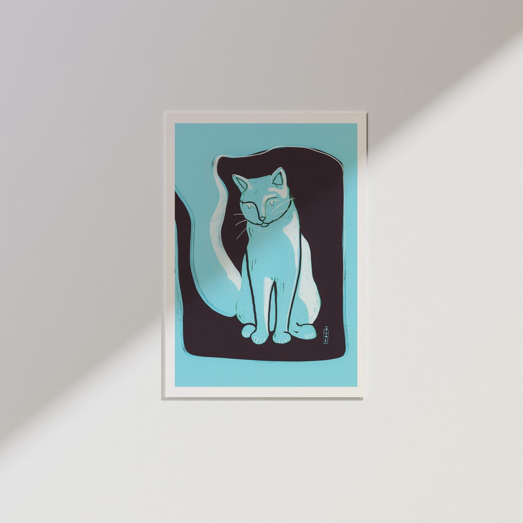 Illustration of a Sitting Blue Cat, Like a Dream Poster Fine Art - Etsy
