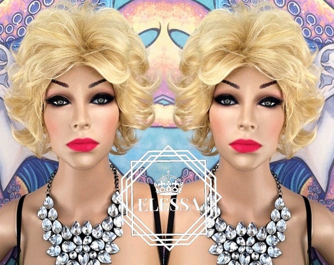 Short Natural Blonde Color Wig With Bangs, Wigs, Short Old Lady Style ...