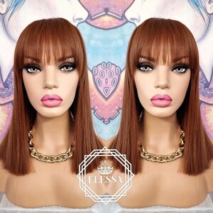 Medium Straight French Bob Hairstyle Light Natural Brown Color Wig With ...
