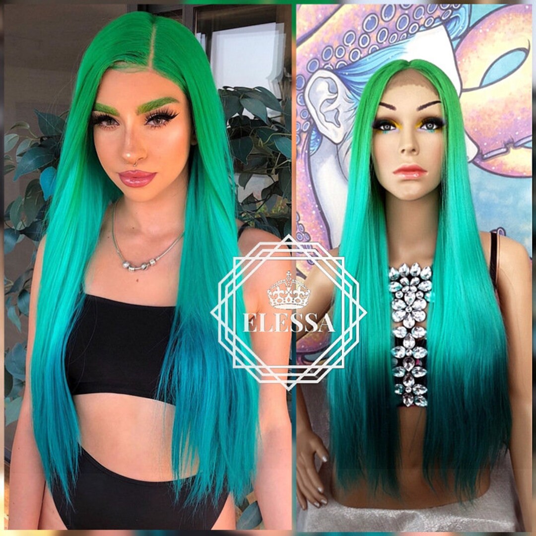 Lace Front LUXURY Long Aqua Green / Blue / Teal Ombre Wig, Wigs, Wigs ...