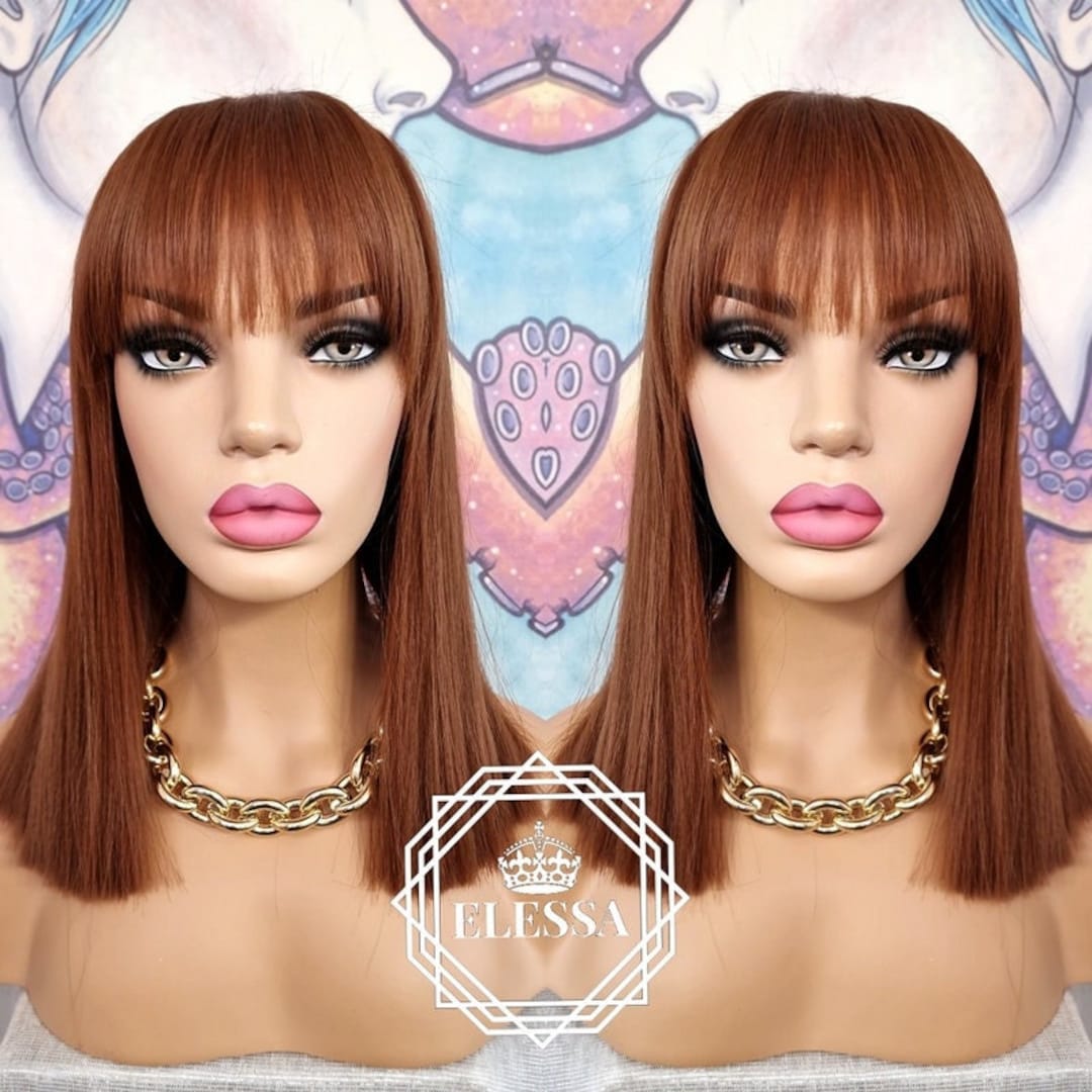 Medium Straight French Bob Hairstyle Light Natural Brown Color Wig With ...