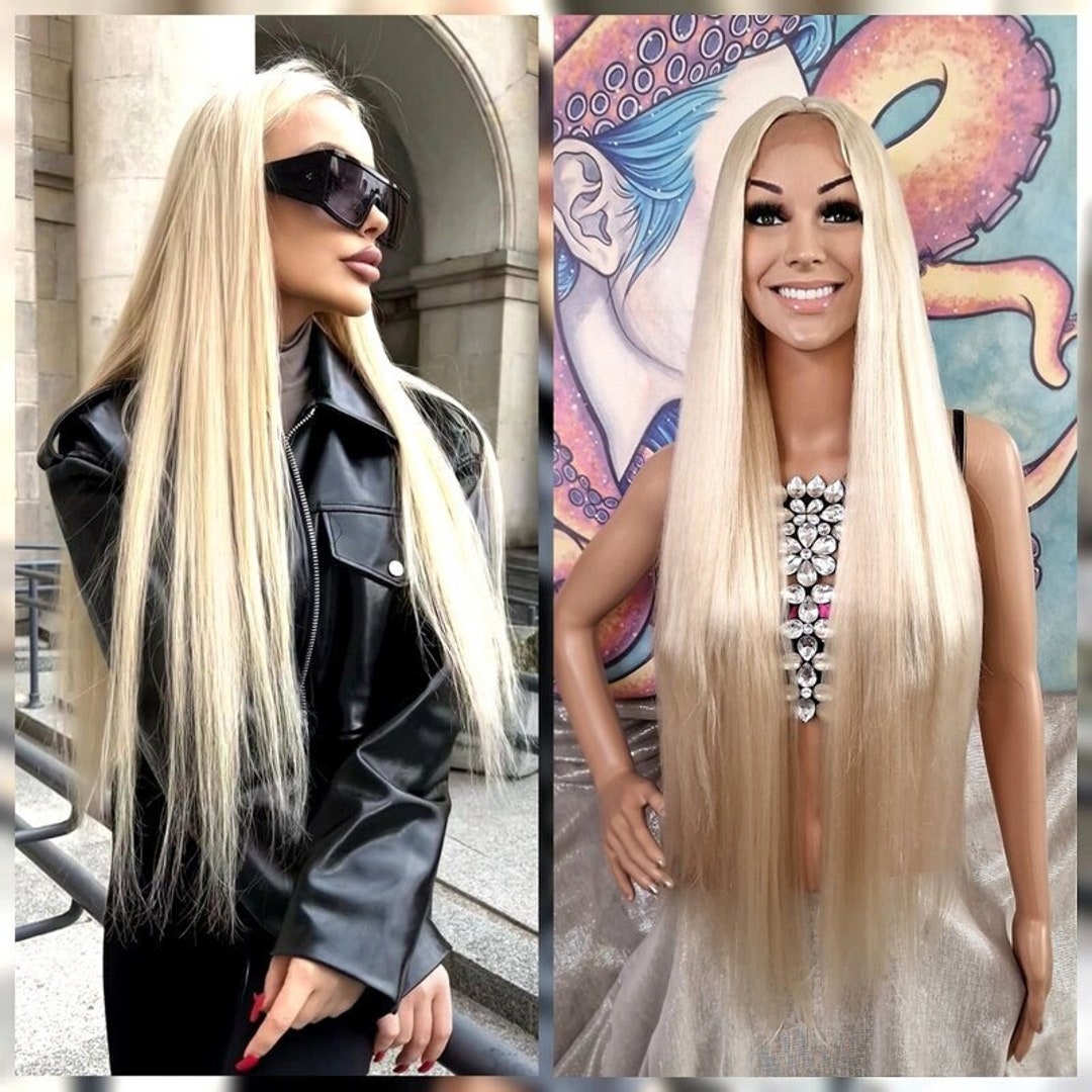 Lace Front LUXURY Extra Long Straight Unique Natural Light Blonde Color ...