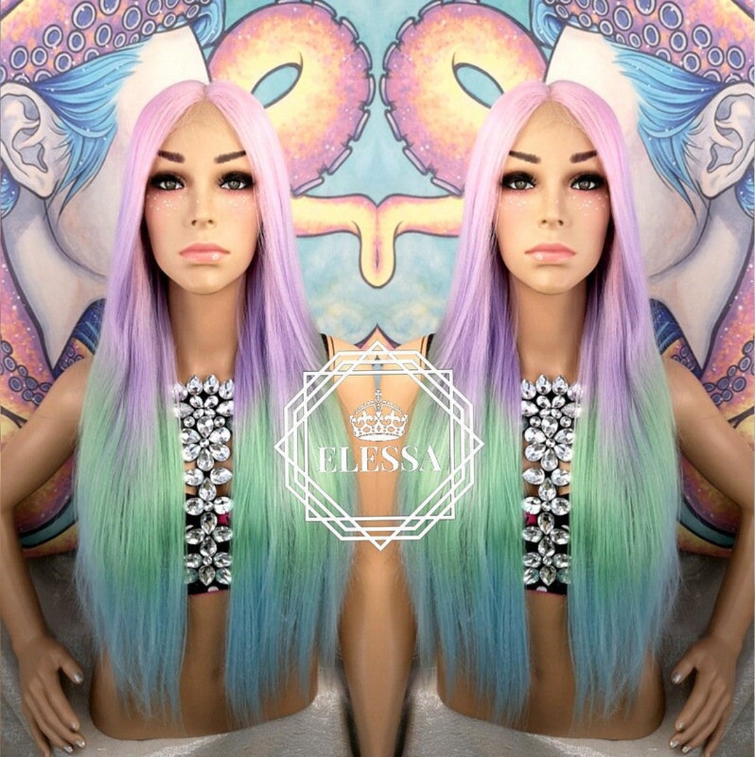Lace Front LUXURY Long Straight Sweet Cute Rainbow Color Wig, Unicorn ...