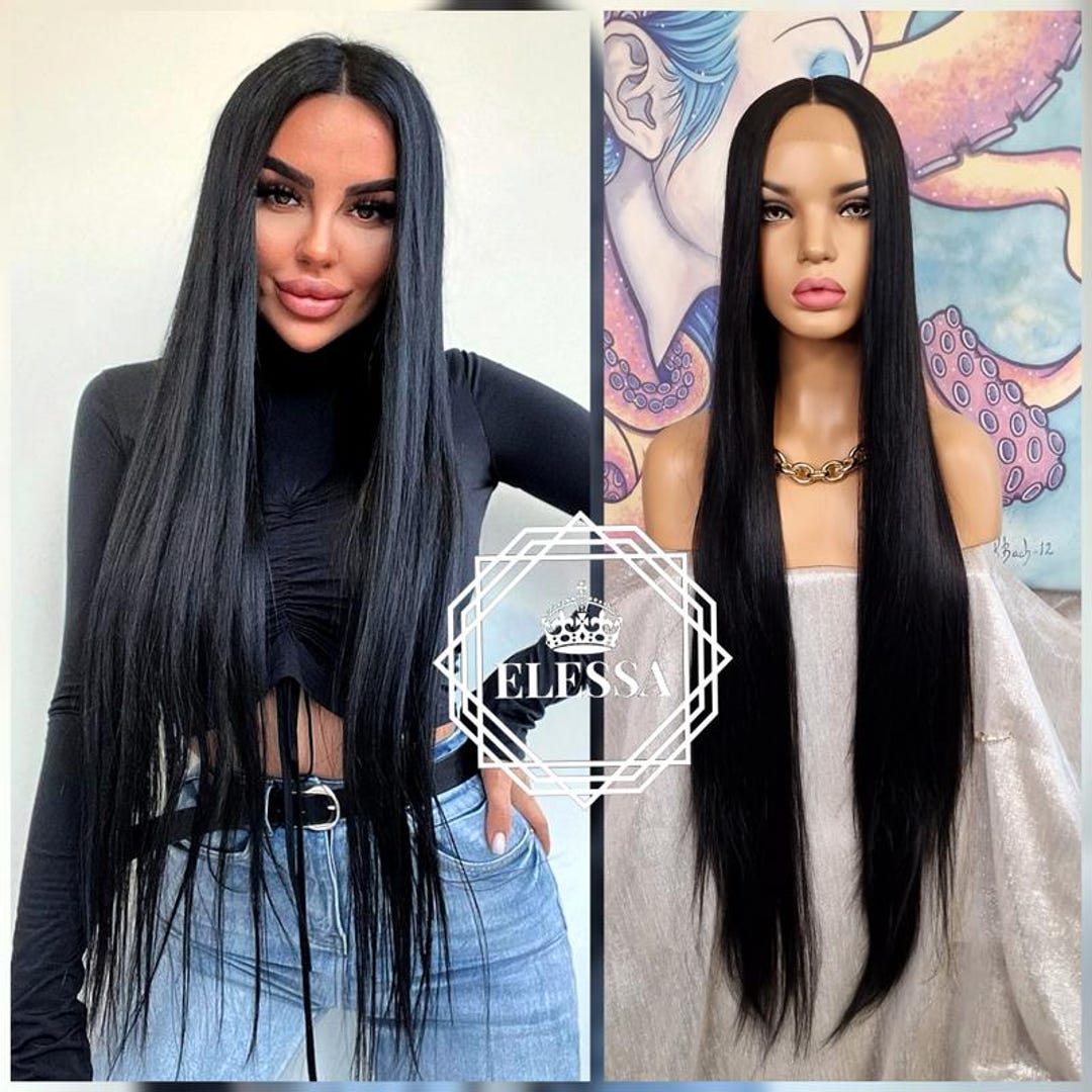 Stunning Extra Long Straight Hairstyle 100cm Natural Black Color Lace ...