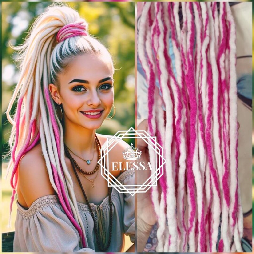 Amazing Long Handmade Ponytail With Irish Wool Dreadlocks Bonbon Pink ...