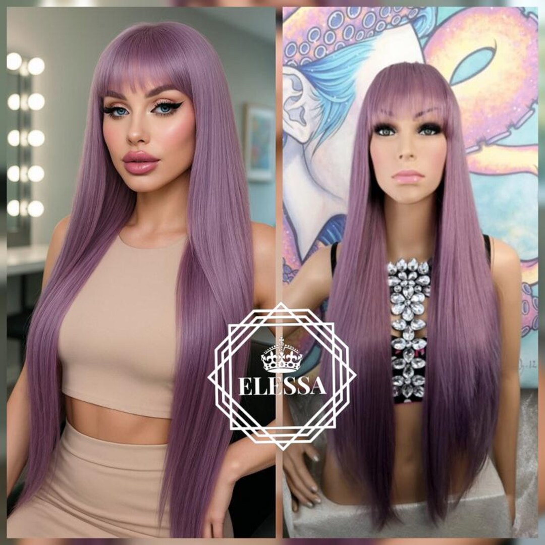 Sexy Long Purple Color Wig With Bangs, Wigs, Club Hairstyle Wig, Party ...