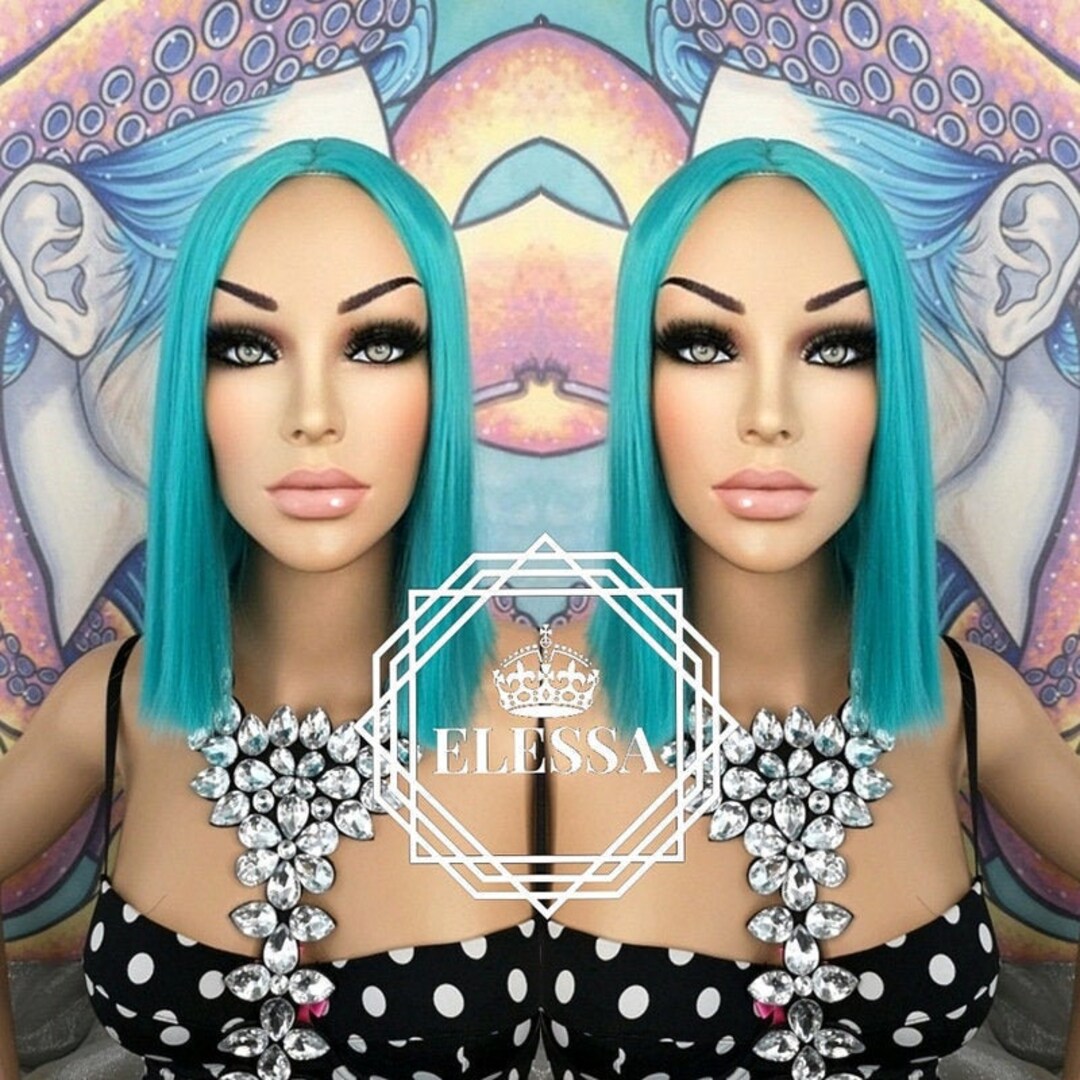 Cute Medium Straight Bob Hairstyle Wig Turquoise Color, Wigs , Cosplay ...