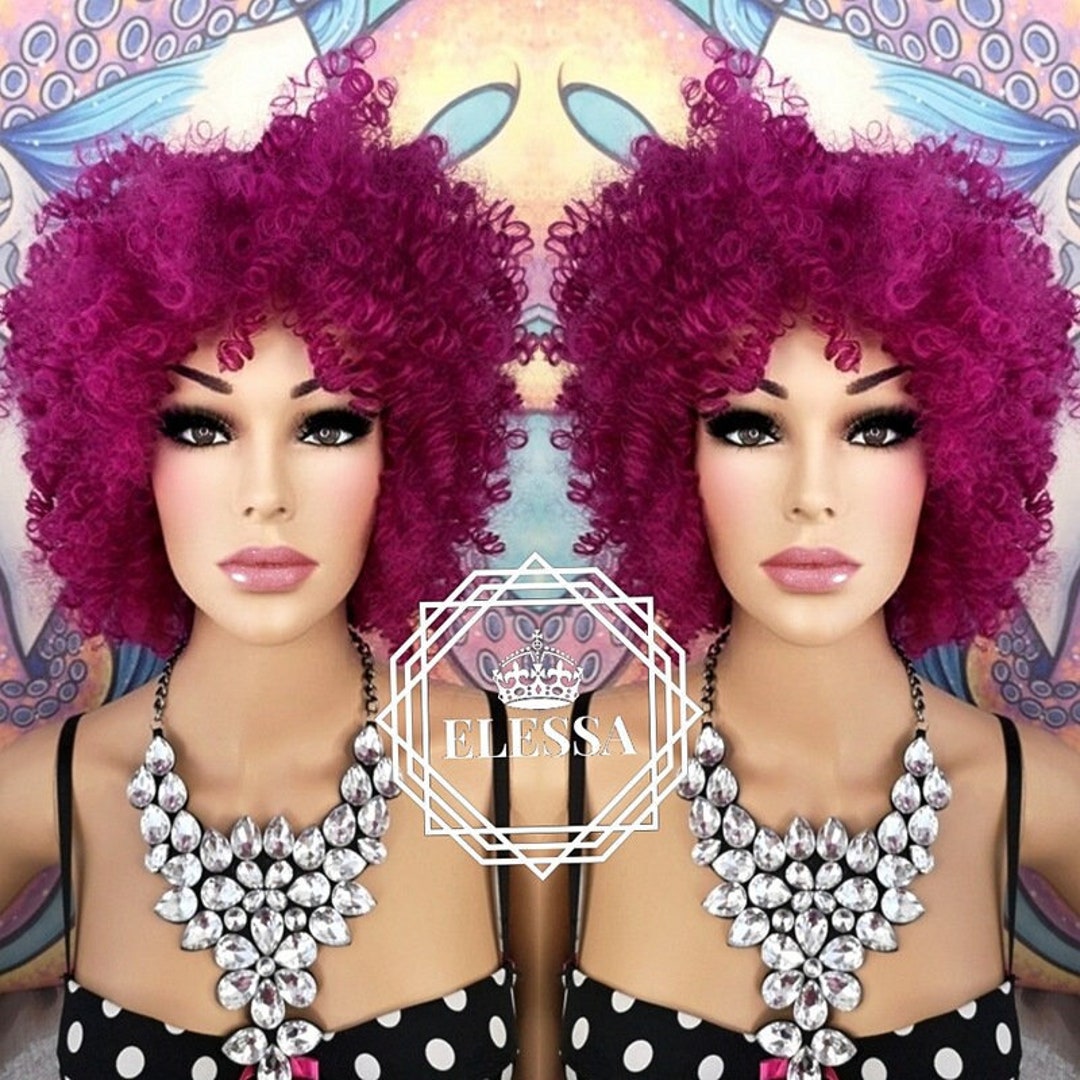 Sexy Medium Curly / Kinky Fuchsia Color Wig, Wigs, Afro Curly Hairstyle ...