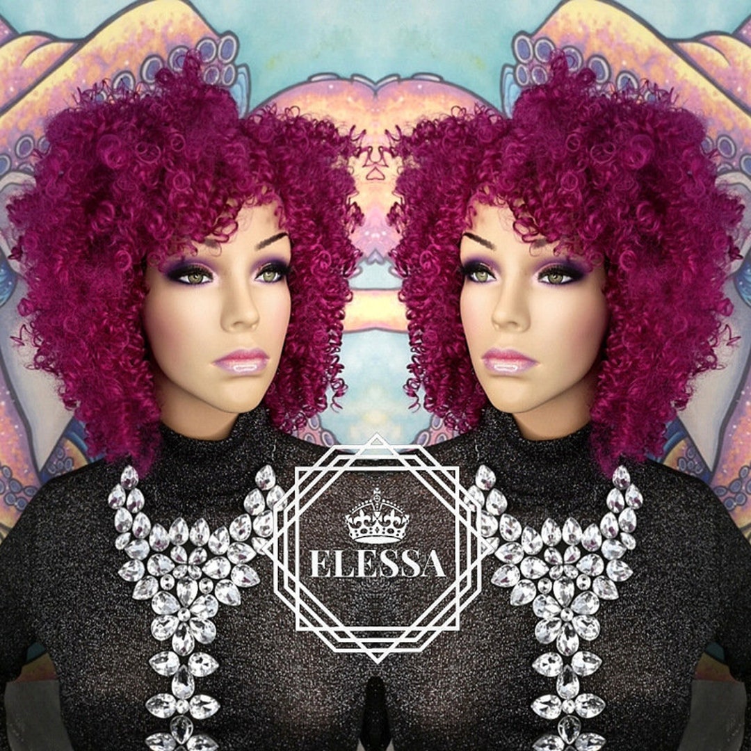 Sexy Medium Curly / Kinky Fuchsia Color Wig, Wigs, Afro Curly Hairstyle ...