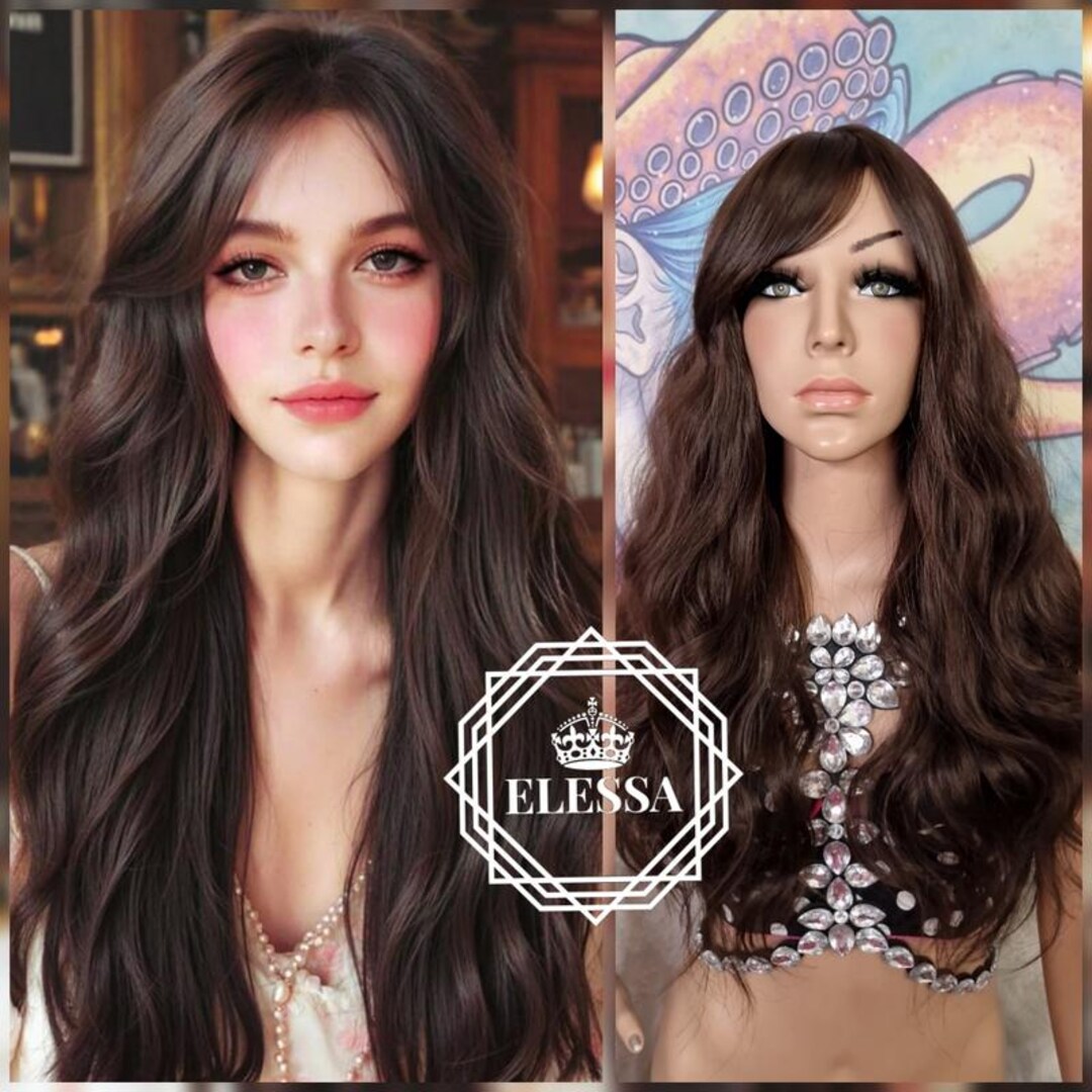 Beautiful Long Womens Wig With Natural Falling Waves in Natural Brown ...