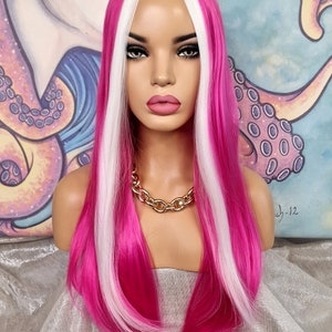 Amazing Super Sweet Bonbon Pink Long Straight Hairstyle Luminous Glow ...