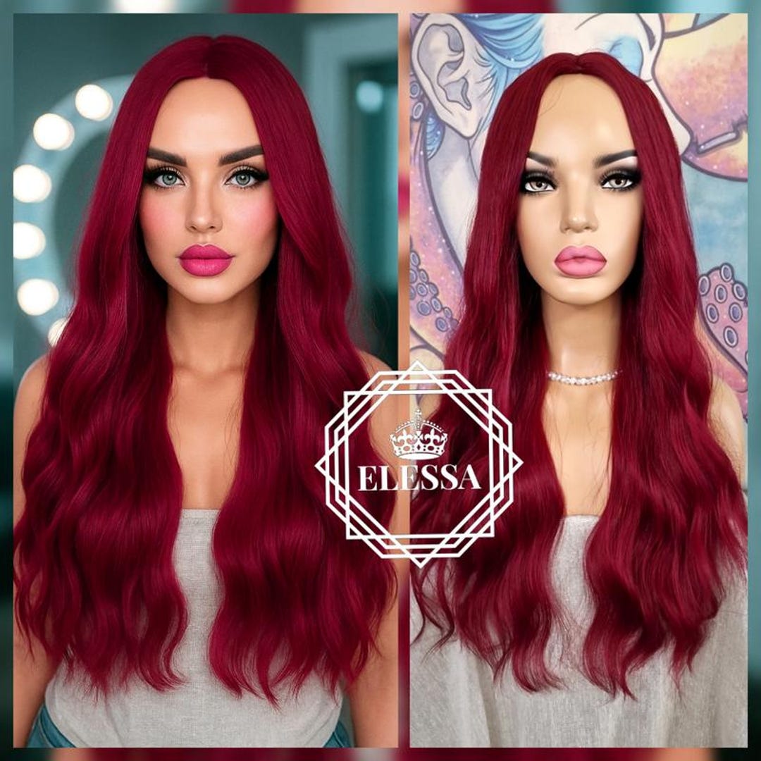 Luscious Cherry Red Long Wig – Hollywood Glam, Adjustable Cap – Elessa ...