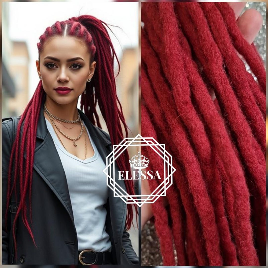 Amazing Long Handmade Ponytail With Irish Wool Dreadlocks Burgundy Red ...