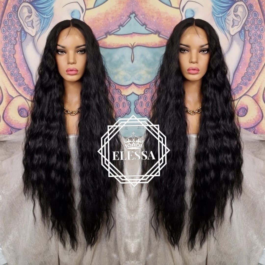 Extra Long Wavy Hairstyle 100cm Natural Black Color Lace Front LUXURY ...
