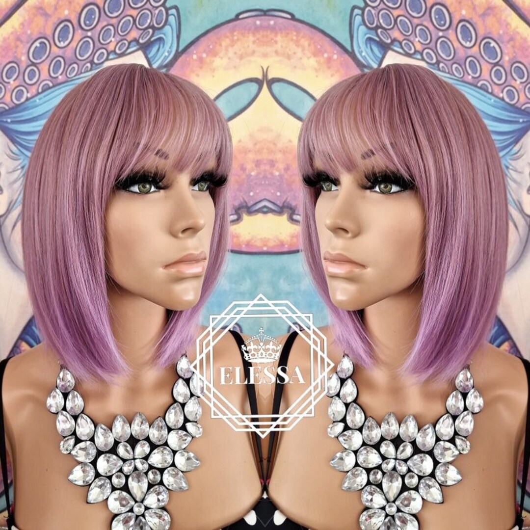 Sweet Cute Medium Bob Hairstyle Ash Roses / Pastel Light Pink / Pastel ...