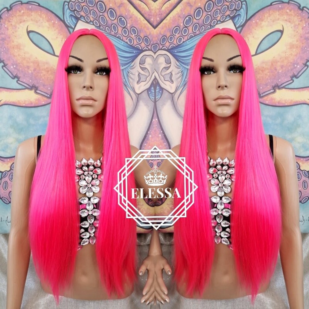Amazing Long Straight Neon Sweet Pink Hairstyle Wig Wigs - Etsy