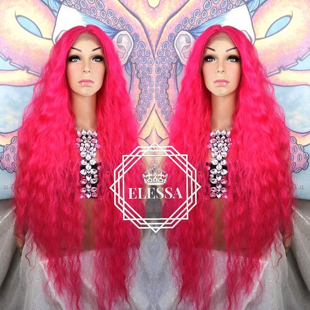 Lace Front LUXURY Extra Long Wavy Beach Hairstyle Sweet Bright Pink ...