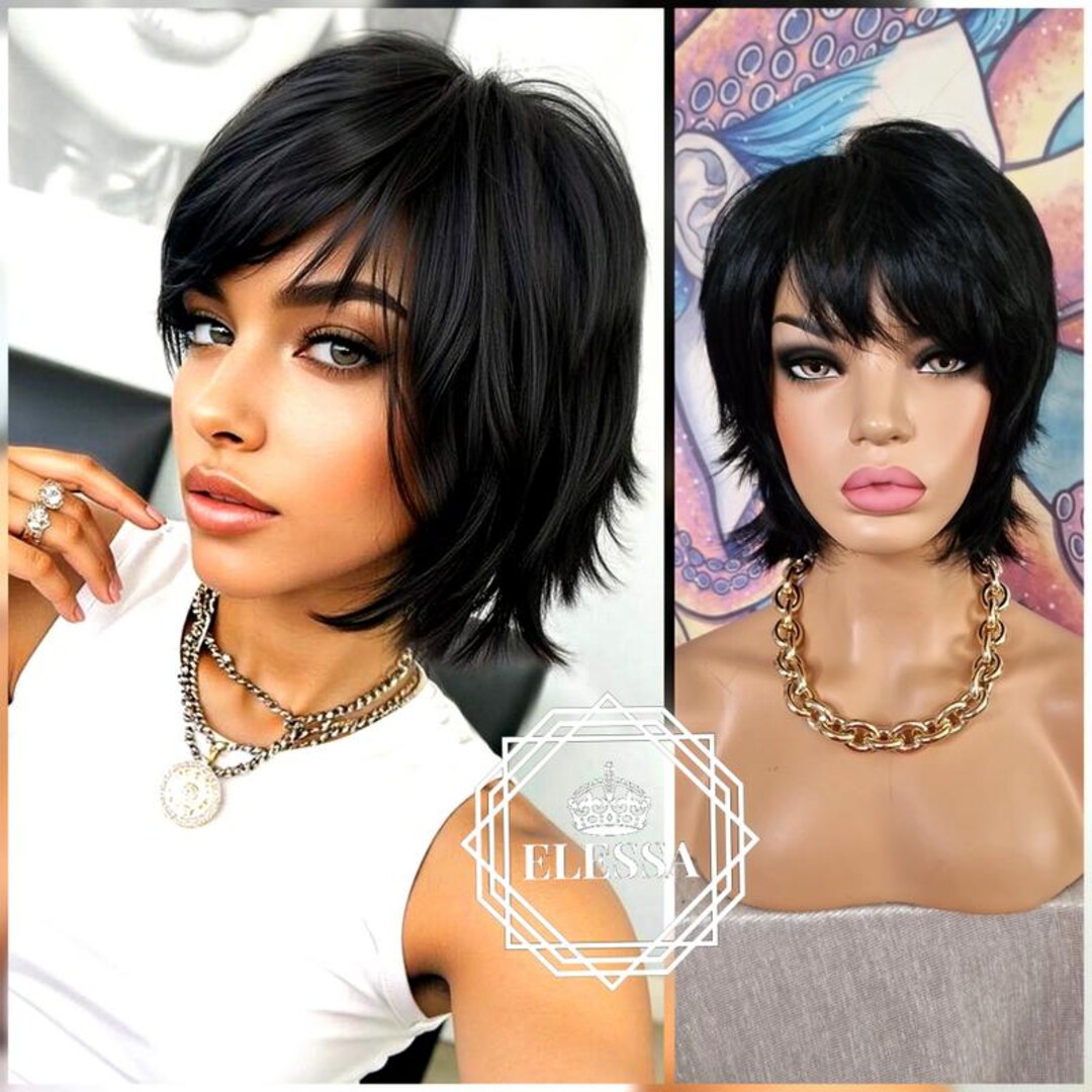 Amazing Daily Fashion Hairstyle Short Black Wig for Women With Bangs, Wigs, Pixie Wigs, Emo ...