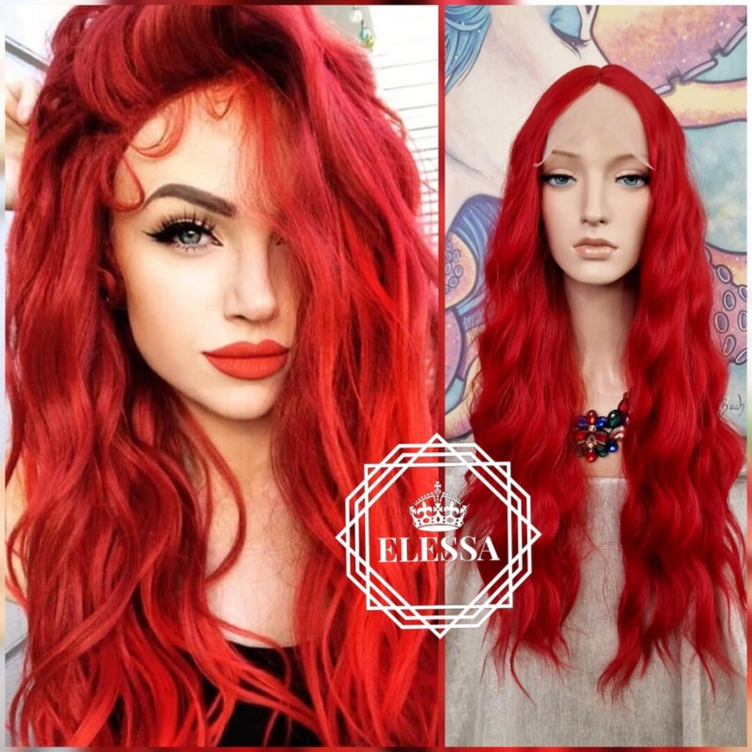 Fantastic Long Wavy Sexy Hairstyle Lace Front Bright Fire Red Color Wig ...