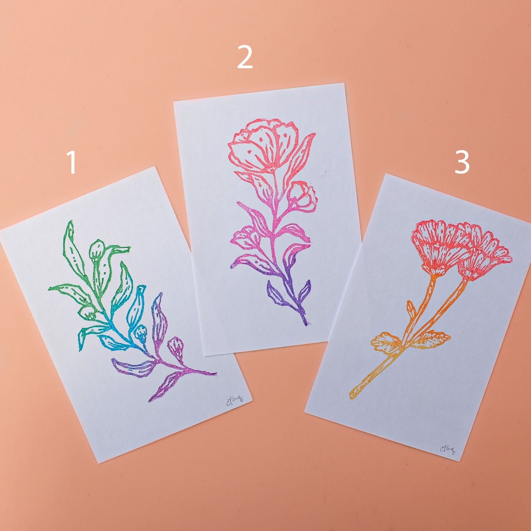 4x6 Handmade Original Floral Prints // Handcarved Handprinted Art ...