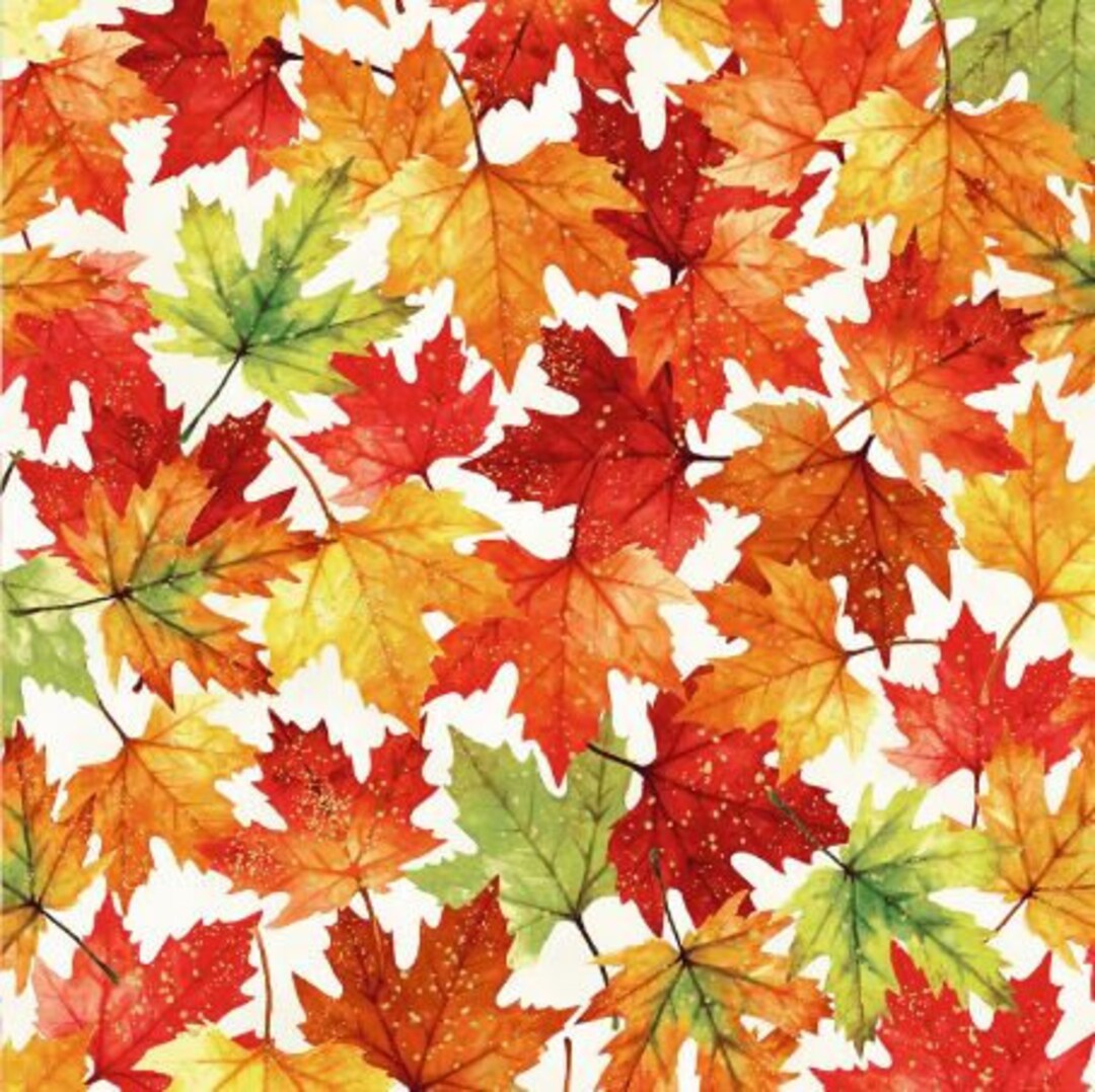 Fat Quarter- 18"x22" - Harvest Leaves W/gold Metallic- Autumn is in the ...