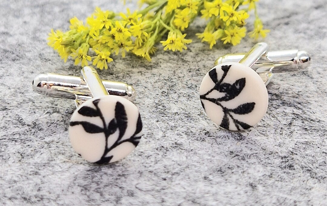 Ceramic Round Cuff Links Uk, Black and White Porcelain Handmade Cuff ...