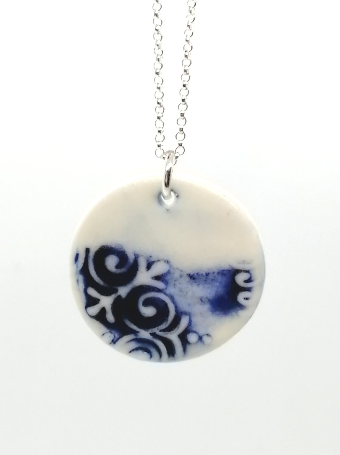 Blue Porcelain Ceramic Necklace, Handmade Ceramic Pendant, Secret Santa ...