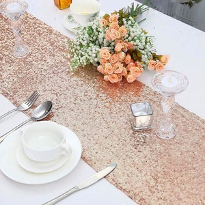 Gold or Rose Gold Table Runners Sewn-in Sparkling Sequins Reusable Glam ...