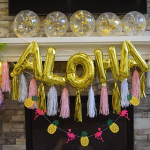 Tropical Aloha Pineapple Flamingo Hanging Banner Confetti Filled ...