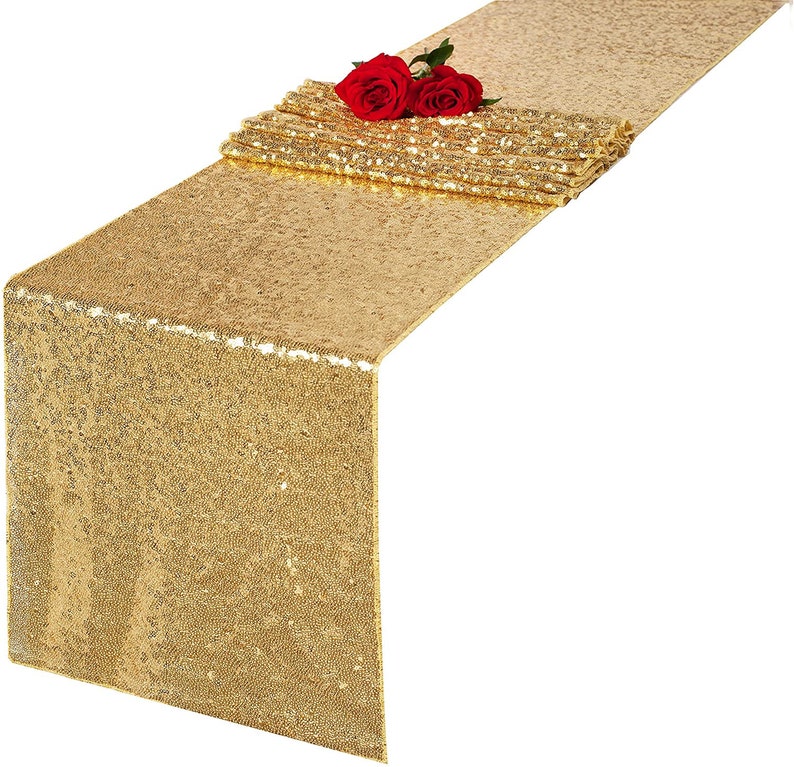 Gold or Rose Gold Table Runners Sewn-in Sparkling Sequins Reusable Glam ...