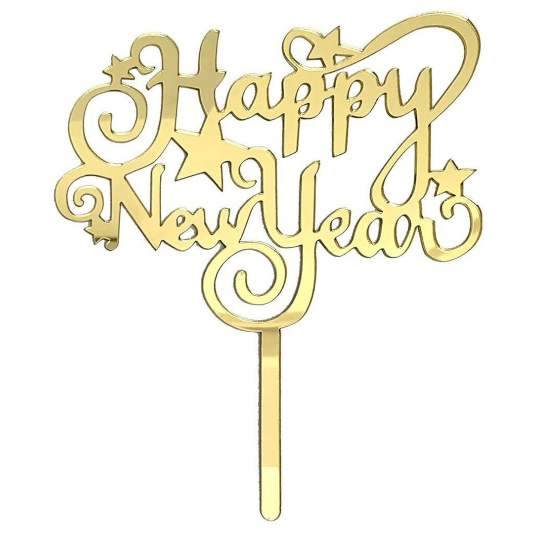 New Years Cake Topper Cupcake Gold Acrylic Pick for Desserts Treats ...
