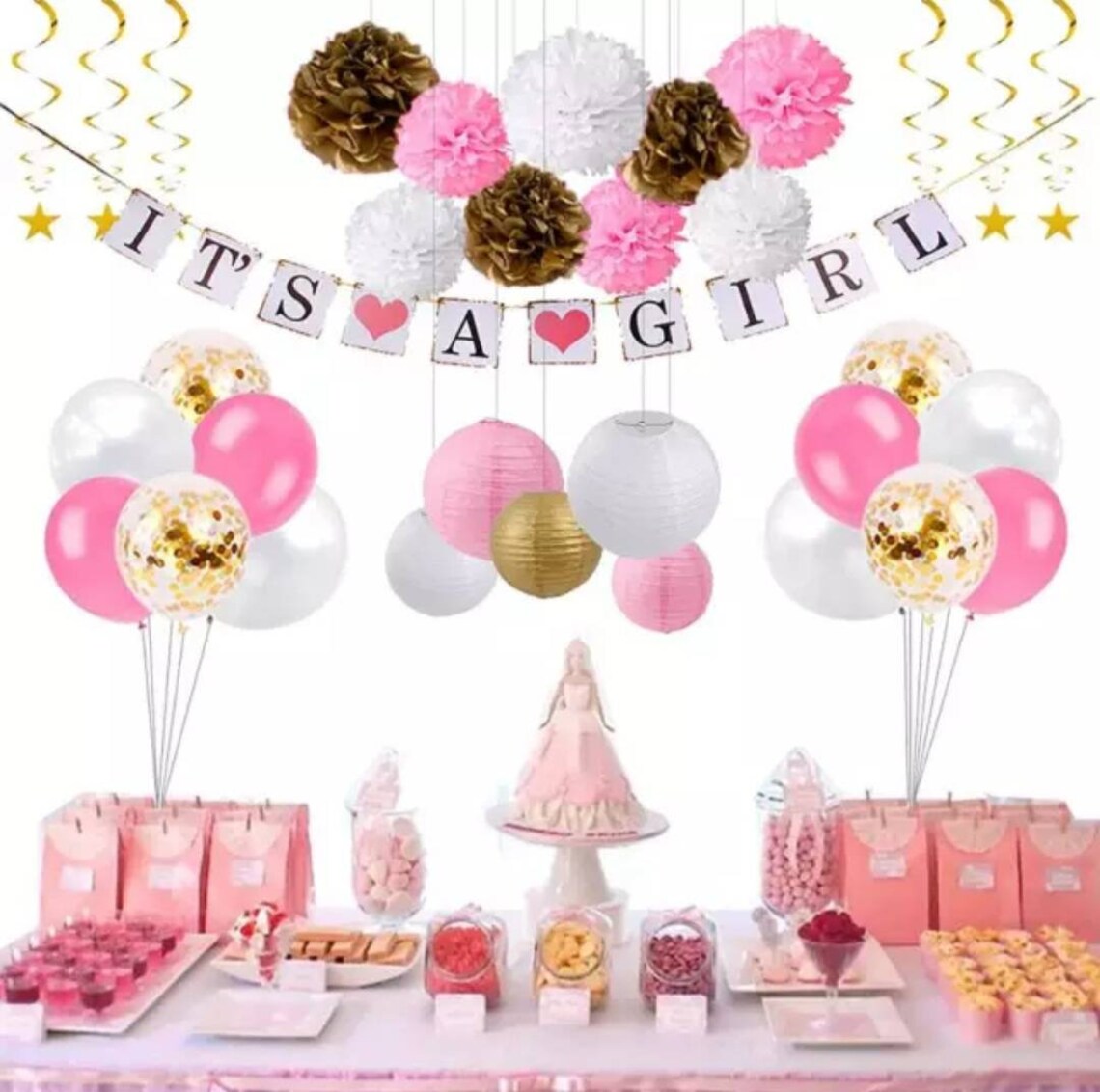 Baby Shower Party Pack Bundle Mom to Be Sash Hanging Tissue Pom Poms ...
