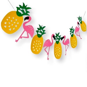 Tropical Aloha Pineapple Flamingo Hanging Banner Confetti Filled ...