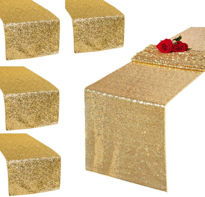 Gold or Rose Gold Table Runners Sewn-in Sparkling Sequins Reusable Glam ...