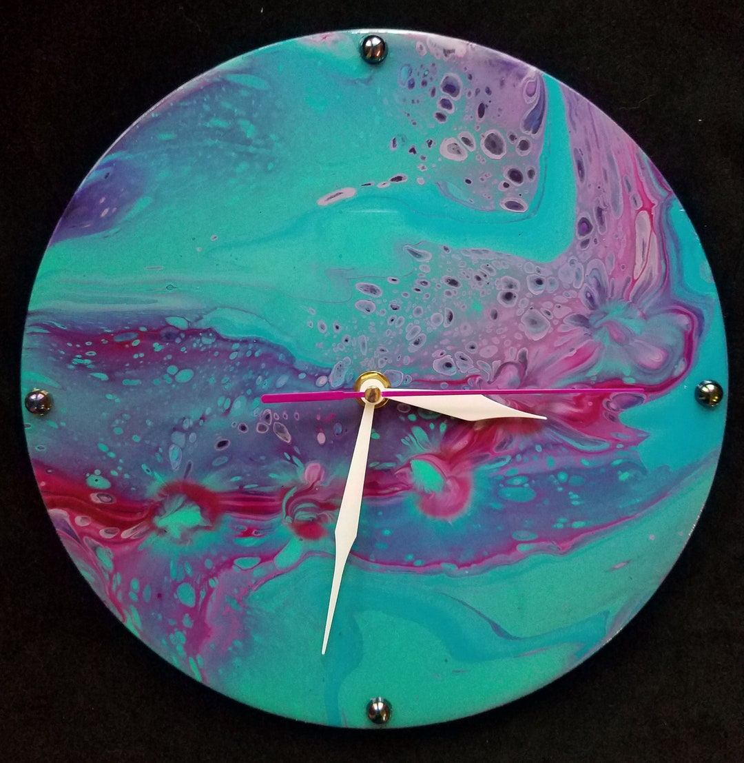 Resin Paint Pour Clock, Art Clock, Functional Art, Mixed Media Art - Etsy