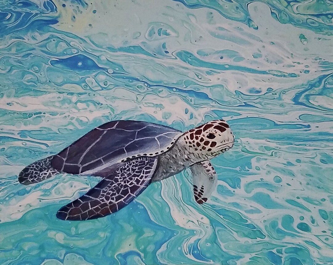Giclee Print, Sea Turtle, Acrylic Pour Print, Nursery Decor, Child's ...