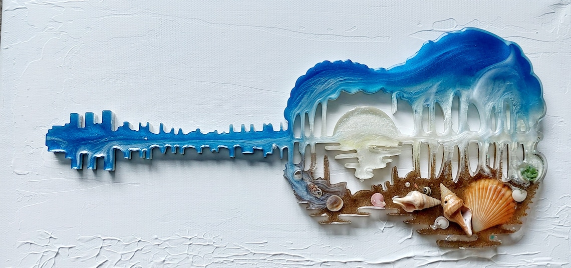 Epoxy Resin Guitar Ocean Theme on Canvas Size 14x7 Inches - Etsy