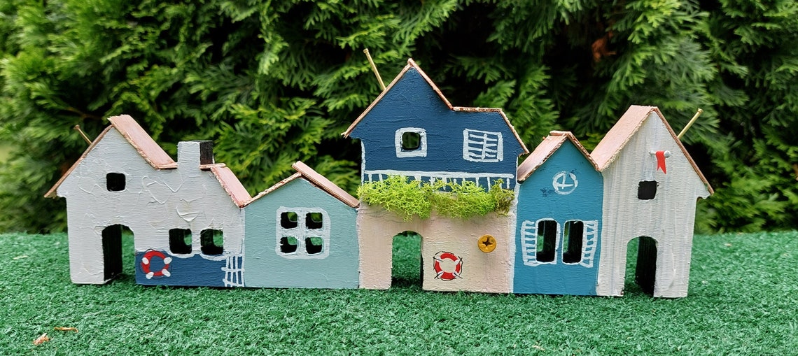 Small Wooden Village, Miniature Wooden Houses, Driftwood Houses, Mini ...