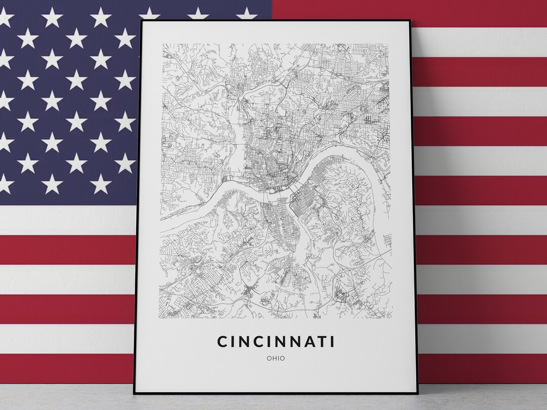 Cincinnati Map, Cincinnati Poster, Cincinnati Print, Cincinnati Ohio ...