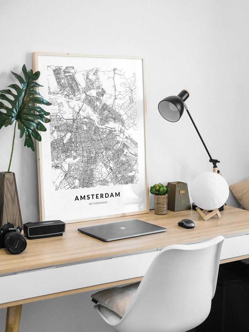Amsterdam Map Minimalist Map Amsterdam Print Amsterdam - Etsy