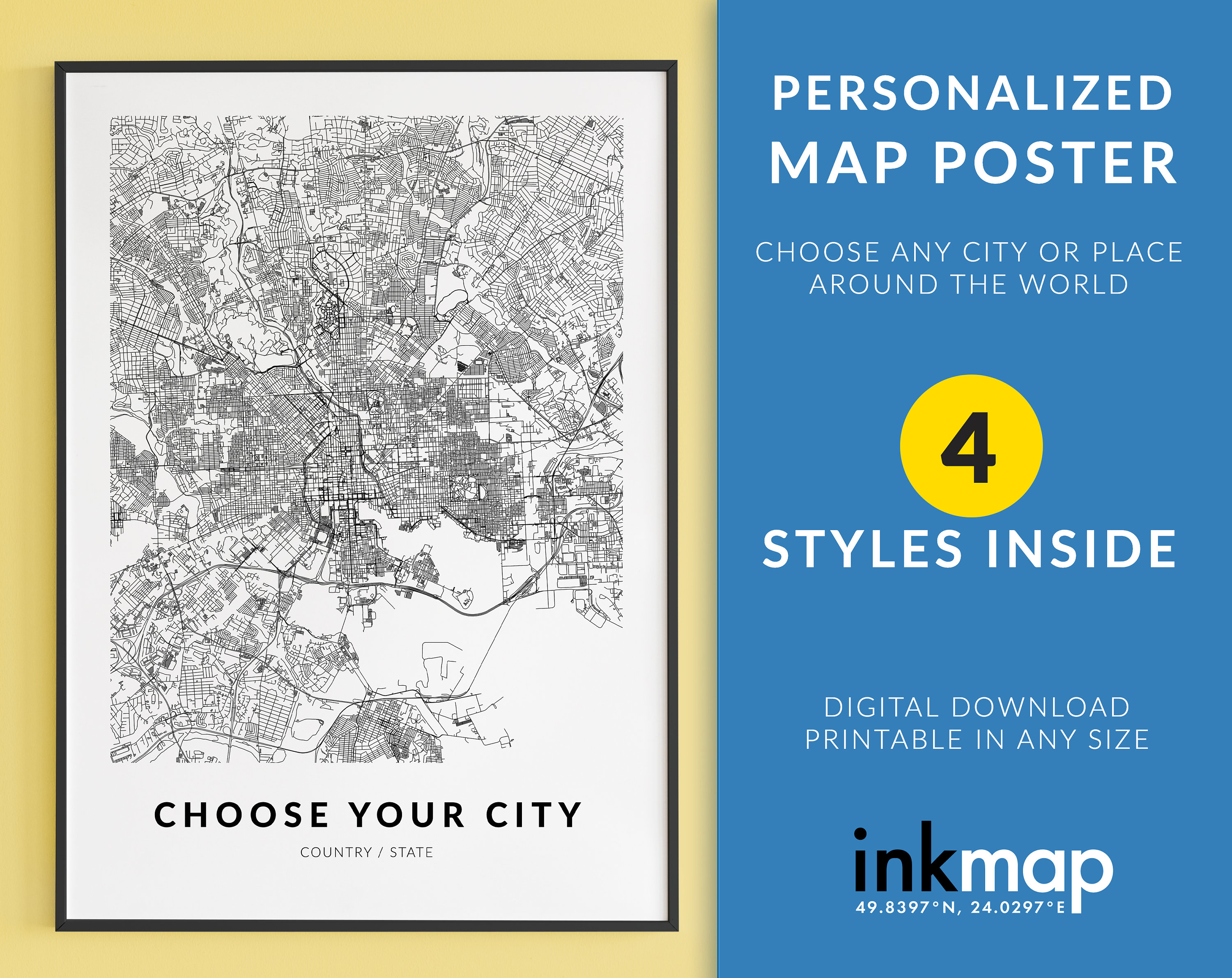 City Map Print, Custom Map Print, Street Map, Custom Map Poster, Map ...