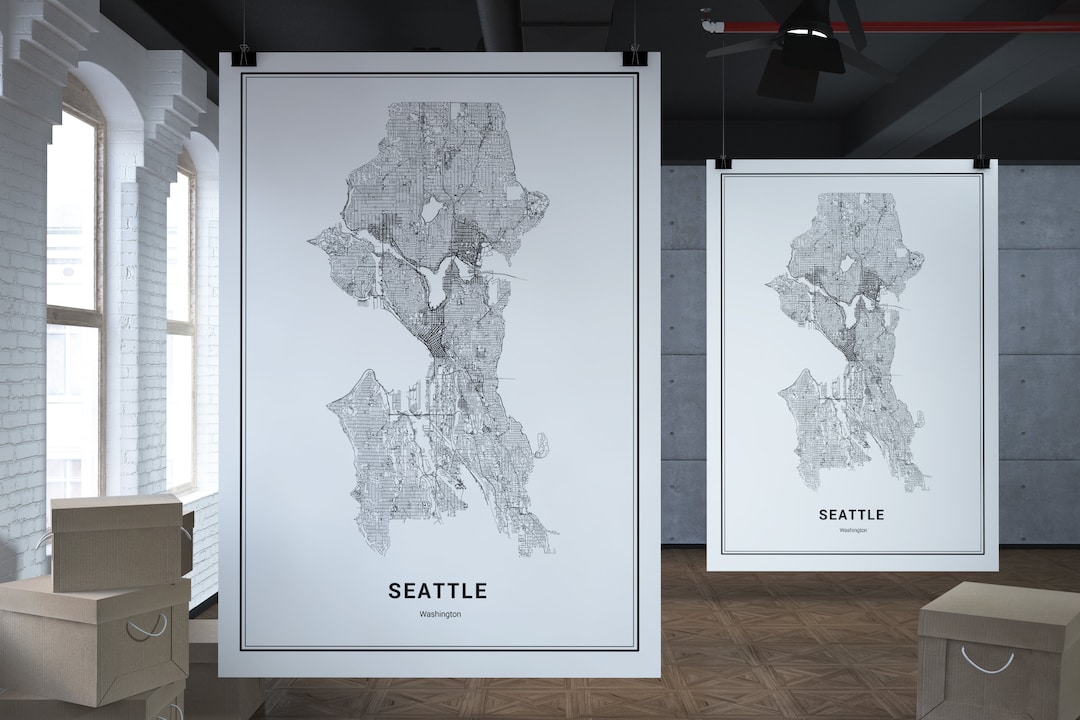 Seattle Washington Map Art: Detailed Line Map Print (PDF) - Etsy