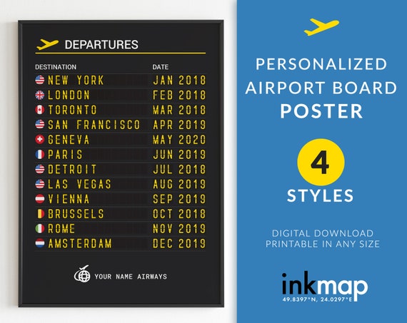 Airport Departure Board Digital Poster Custom Airport Board - Etsy ...